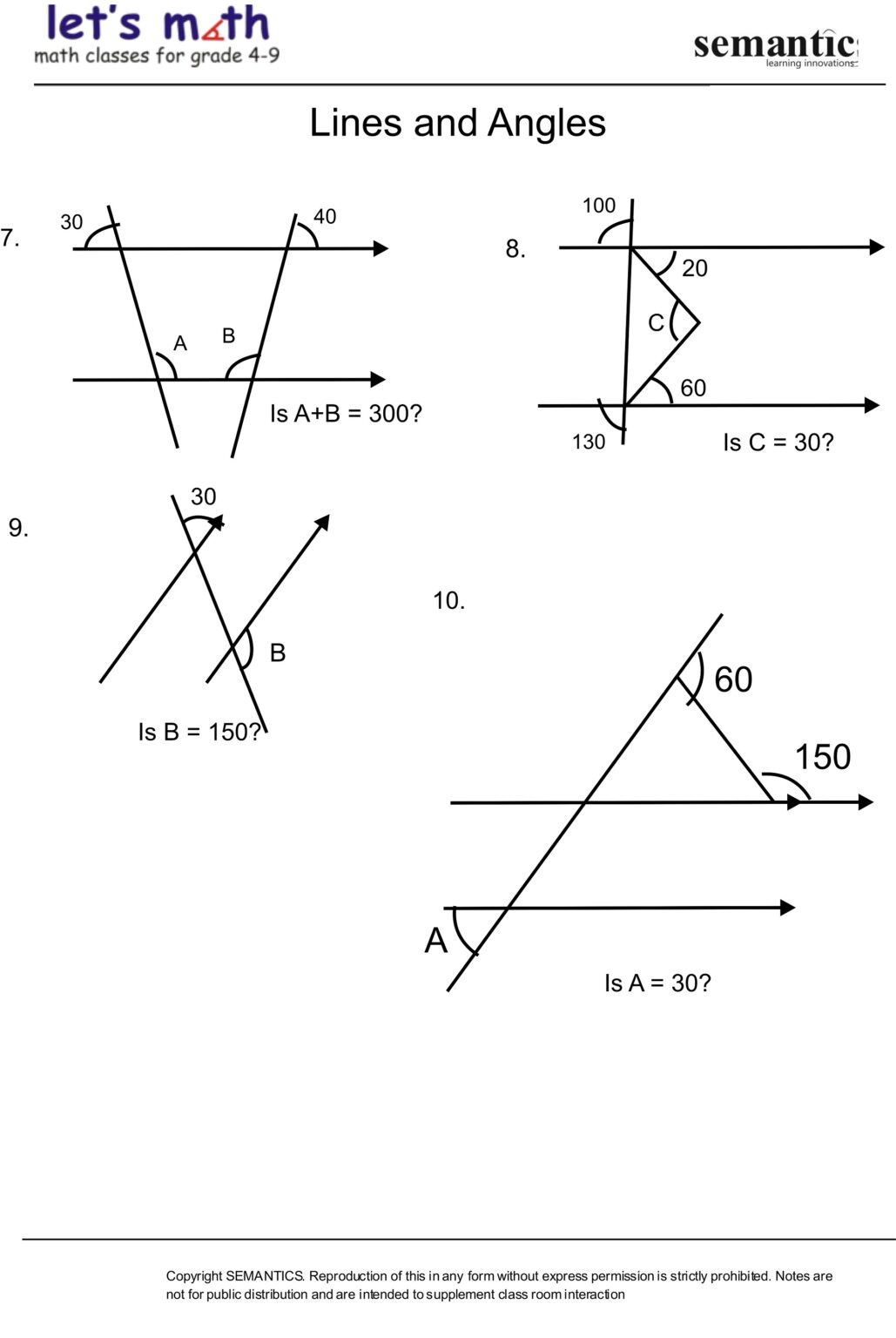Grade 7 CBSE Lines and angles test 1